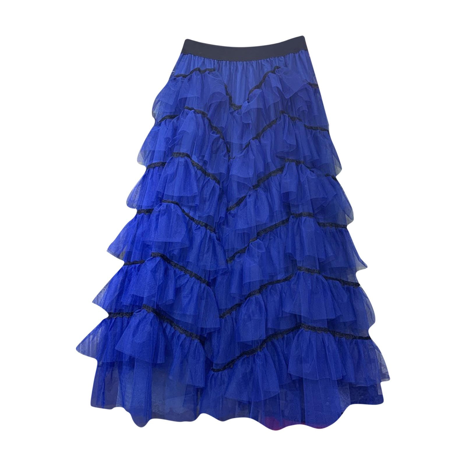 Dwaogom Womens Long Maxi Tulle Skirt 7 Layers A Line Ruffle Mesh High ...
