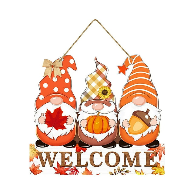 Dwarf Autumn Hanging Sign Day Fall Welcome Doorplate Decorative Wooden ...