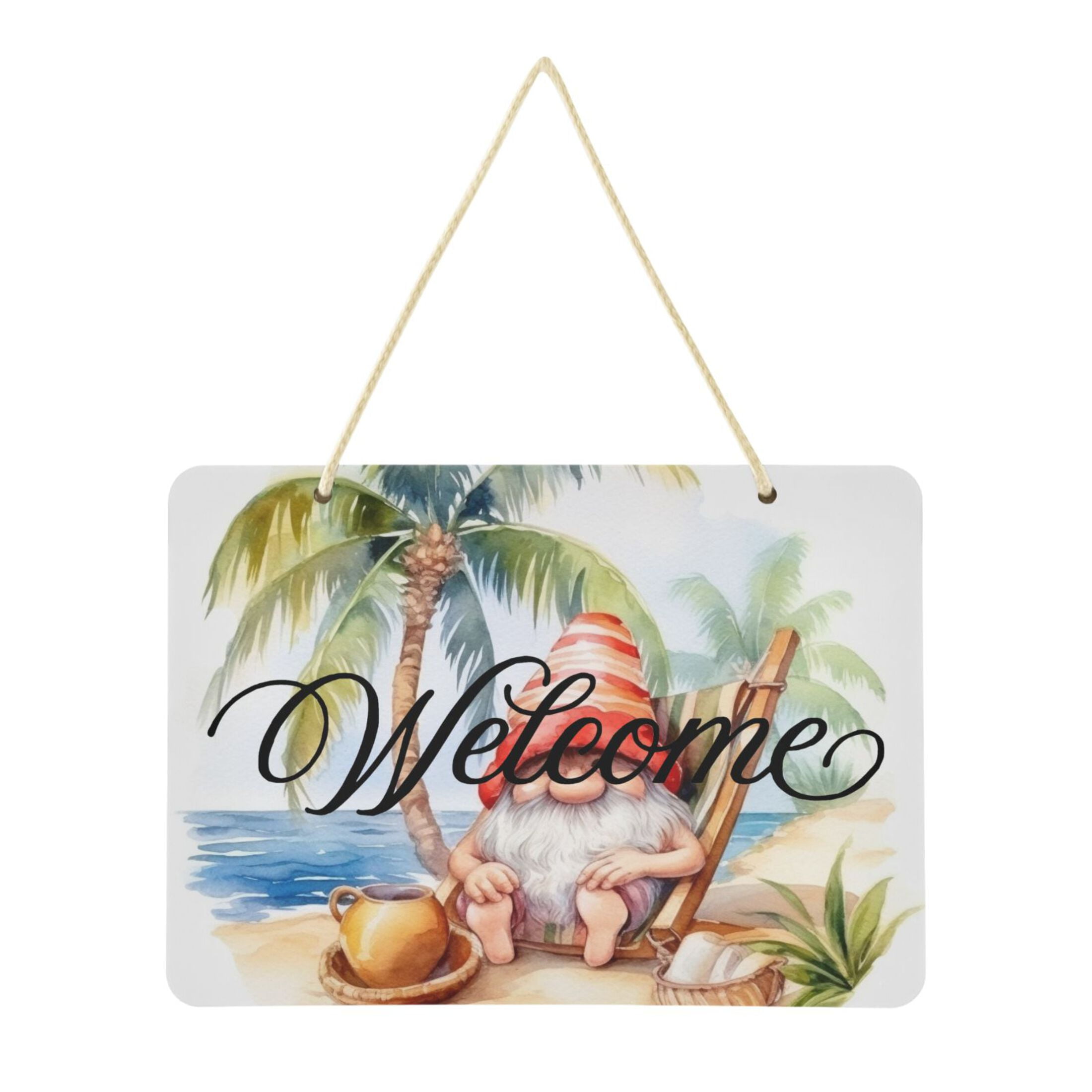 Dwarf Beach Tree Cup Welcome Sign Front Door PVC 14x10 inch Hanger ...