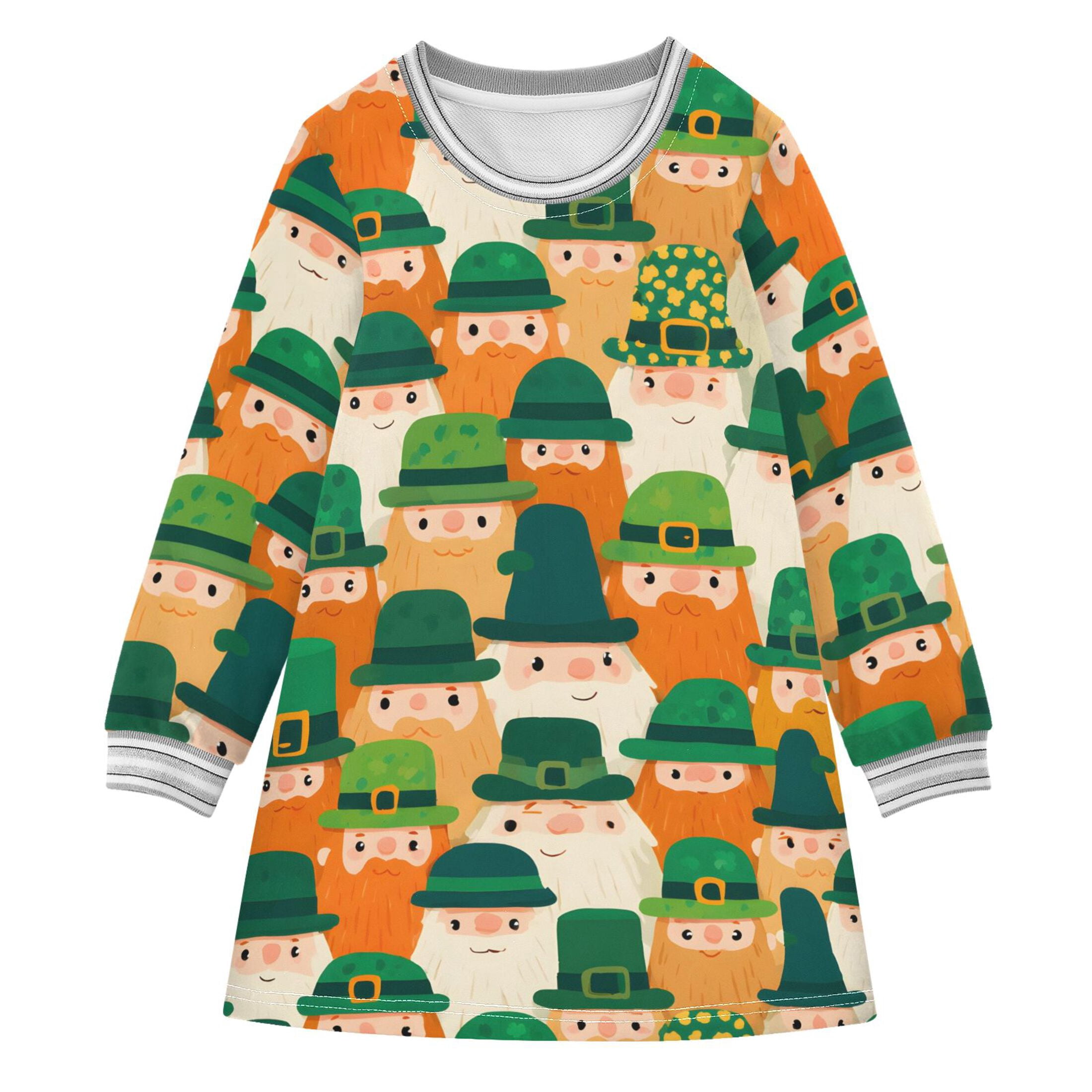 Dwarf Green Hat Pattern Girls'long-sleeved dress Thickened A-dress Warm ...