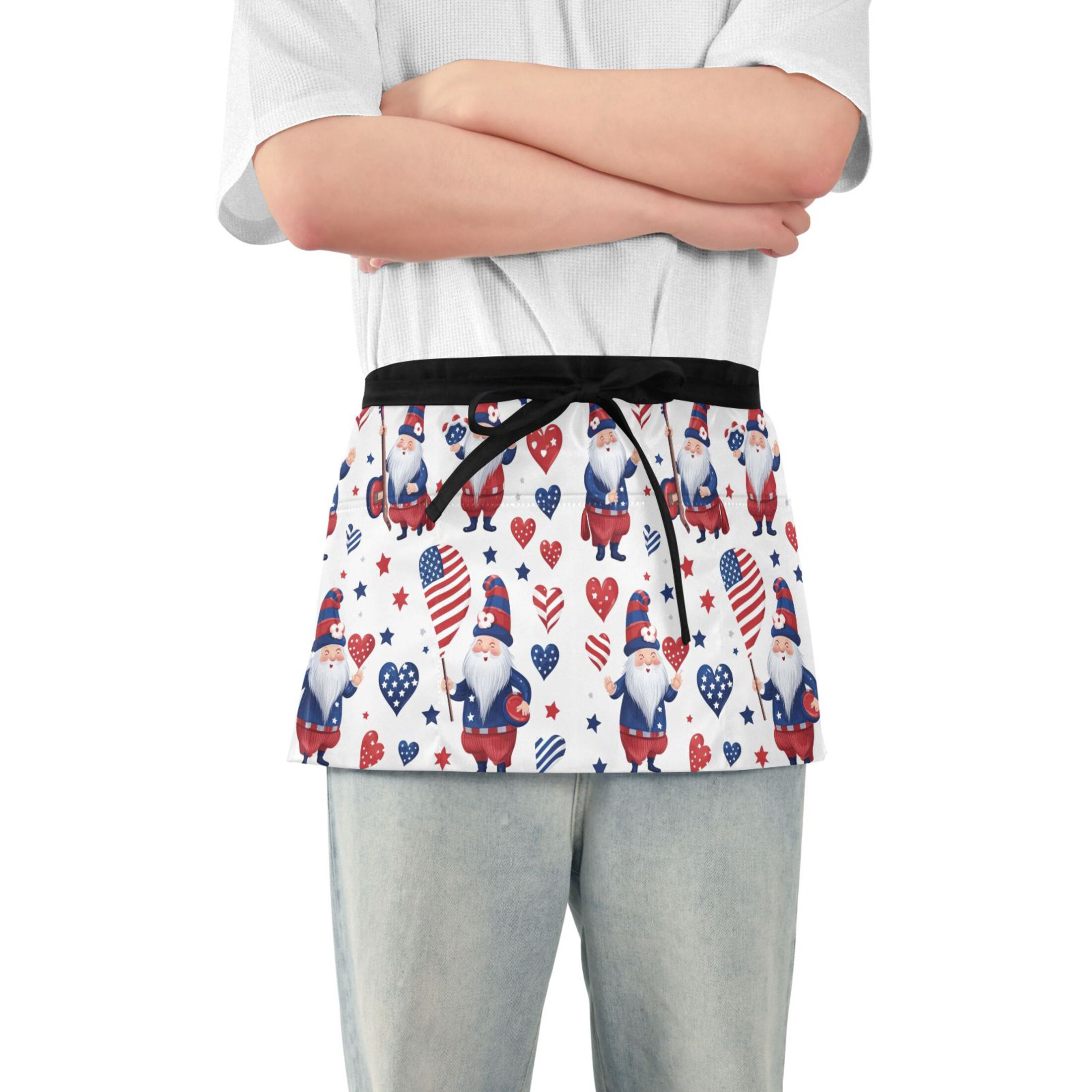 Dwarf Heart American Flag Server Apron with 3 Pockets Waterproof ...
