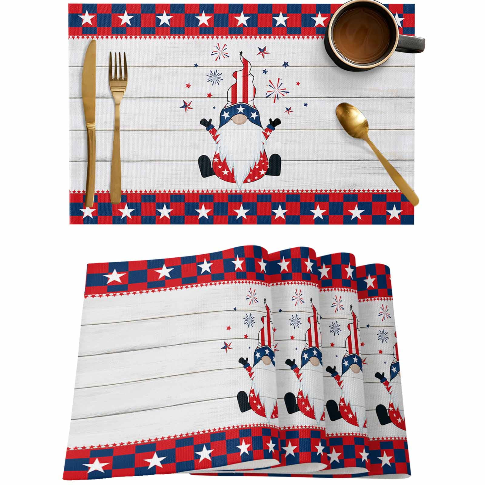 Dwarf Independence Day Firework Placemats Set of 4,Wipeable Washable ...