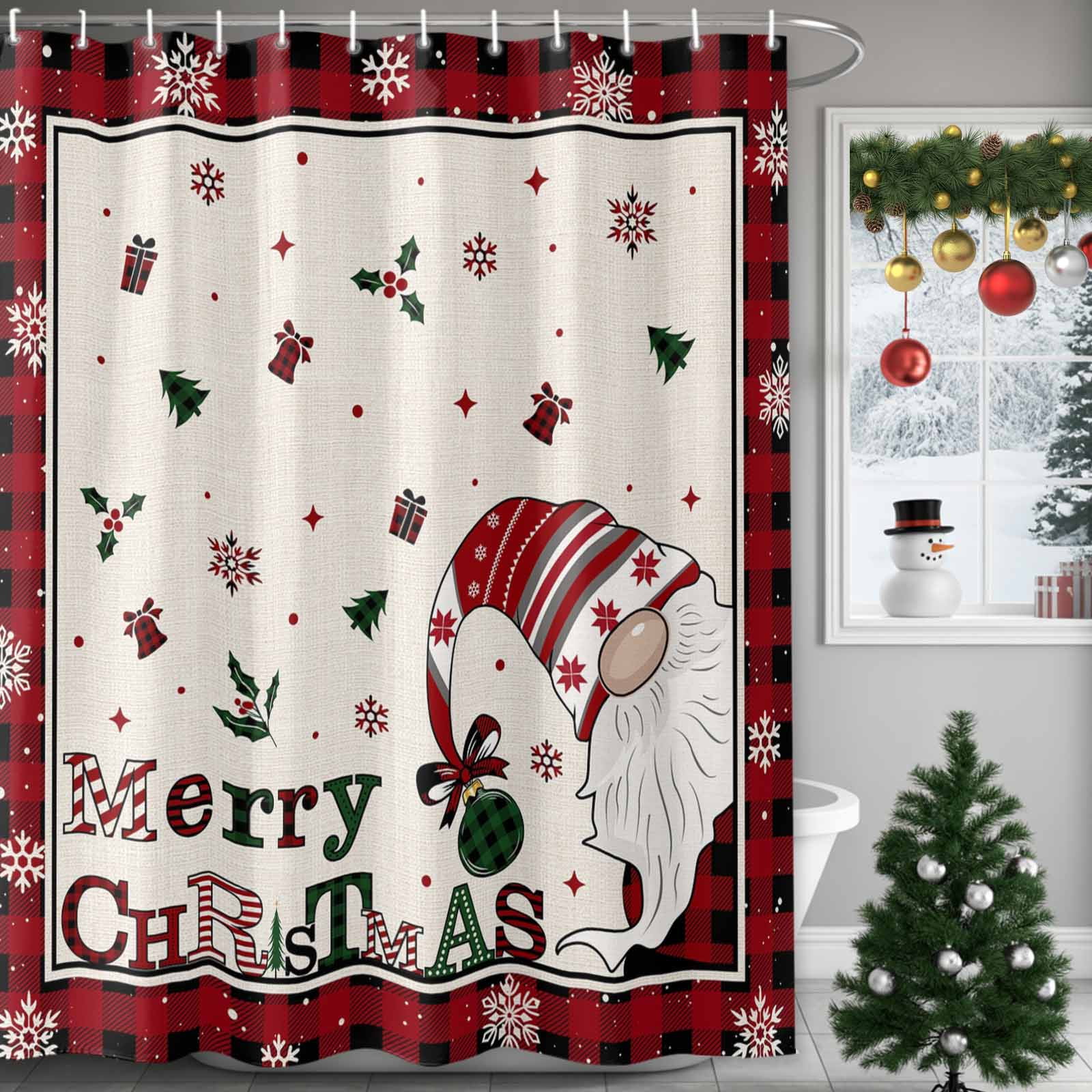 Dwarf Merry Christmas Winter Snow Shower Curtain for Bathroom, Red ...