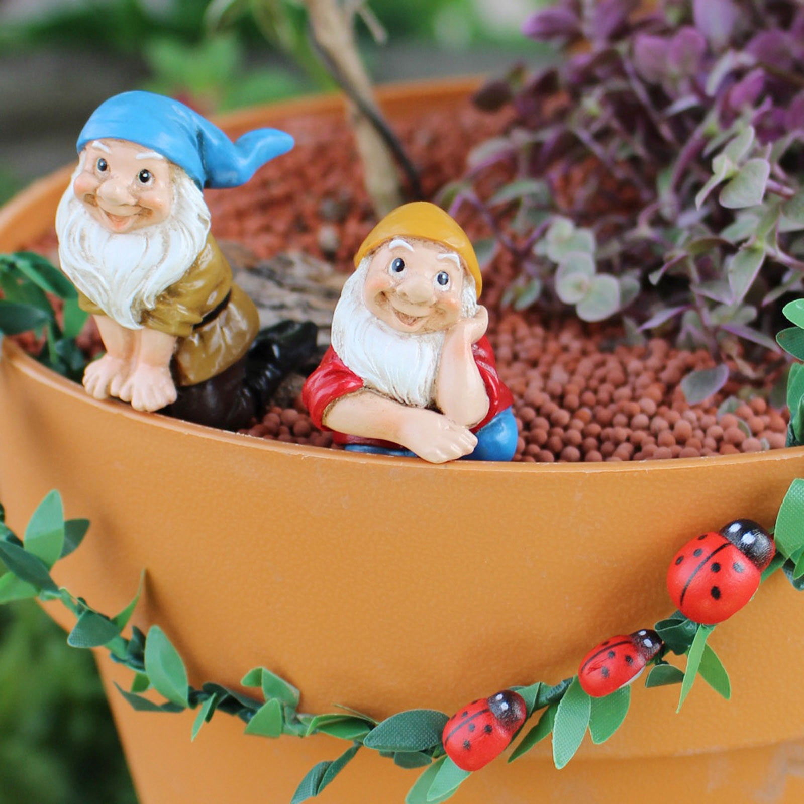 Dwarf Resin Statue, Bearded Elderly Figure, White Flower Pot ...