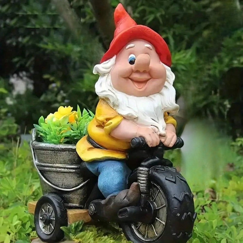 Dwarf Statue Motorcycle Riding Funny Gnome Decoration Outdoor Yard Lawn ...