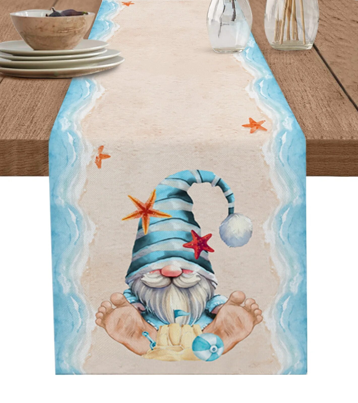 Dwarf Summer Beach Starfish Checkered Blue Table Runner for Dining ...
