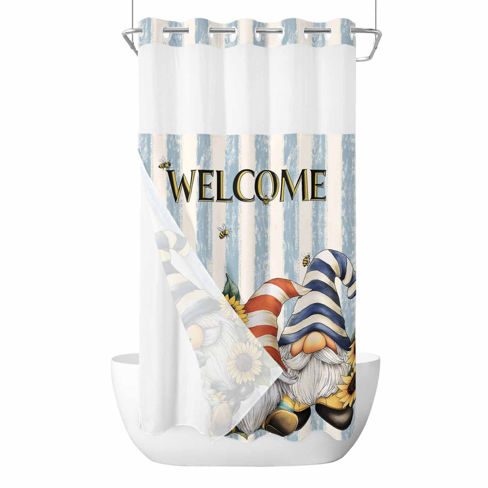 Dwarf Sunflower No Hook Shower Curtain and Snap in Liner Set, Bee Retro ...