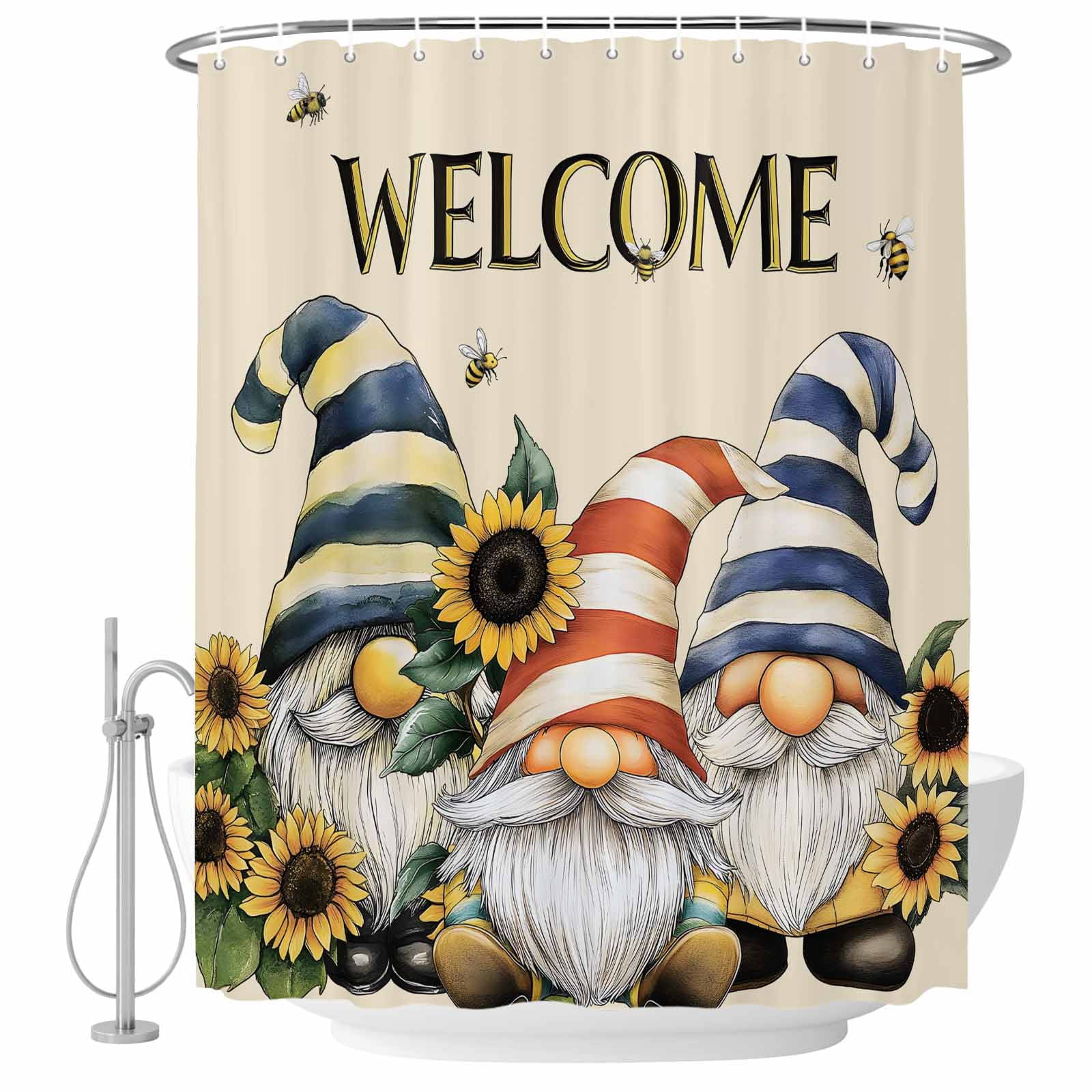 Dwarf Sunflower Shower Curtain Set with Hooks, Bee Retro Water ...
