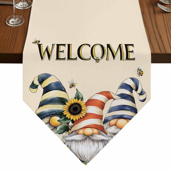 Dwarf Sunflower Table Runner for Dining Room, Bee Retro Cotton Linen ...