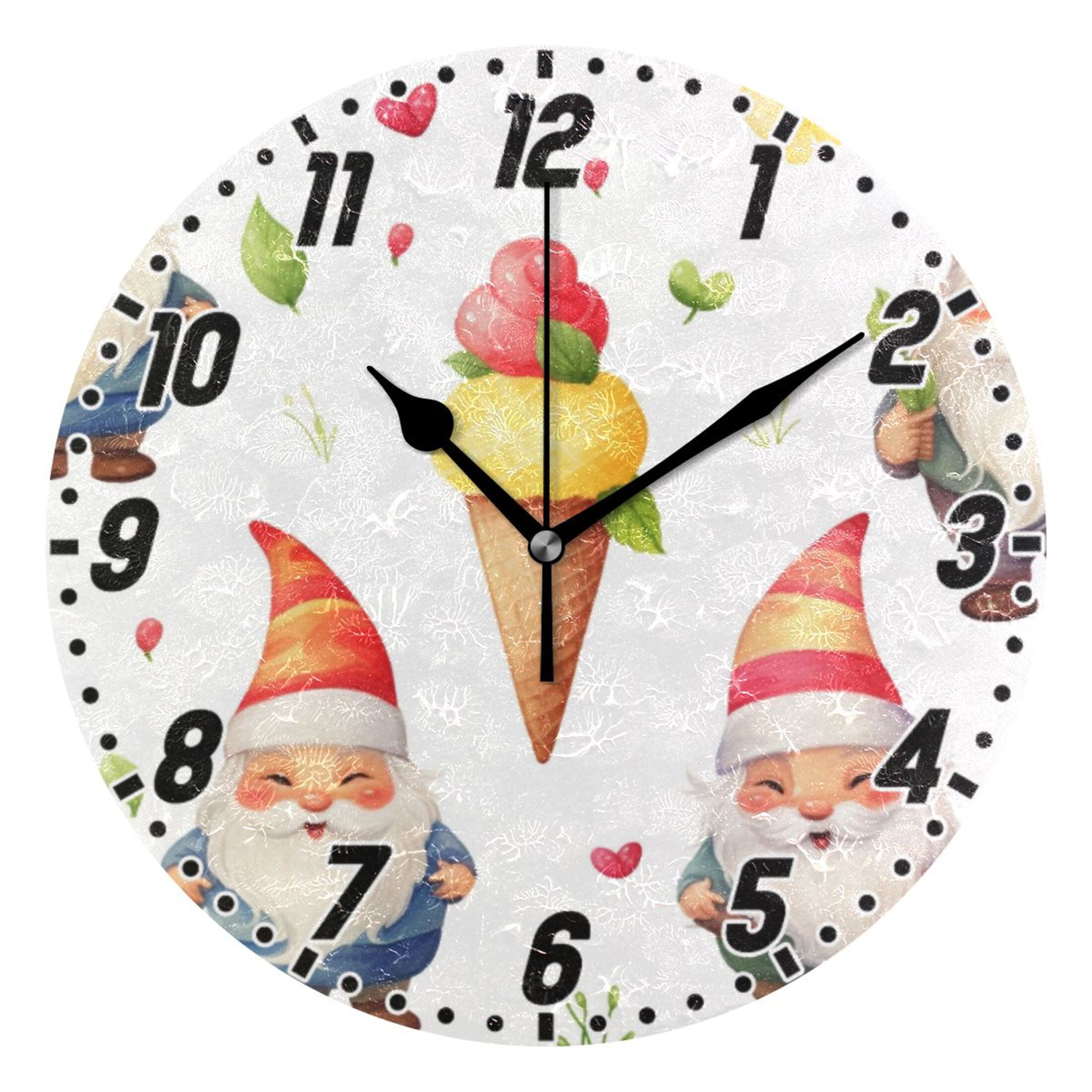 Dwarf and Ice Cream Wall Clock 9.8 inch Battery Operated Clocks Non ...