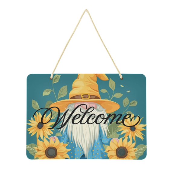 Dwarf and Sunflowers Welcome Sign Front Door PVC 14x10 inch Hanger ...
