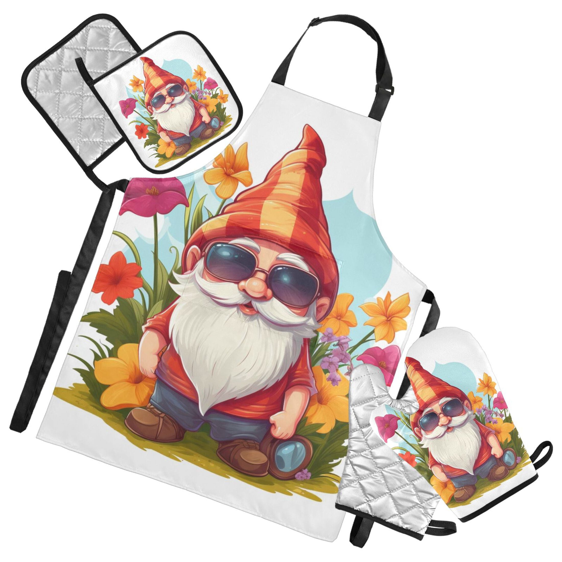 Dwarf with Sunglasses 5 Pcs Kitchen Set Heat Resistant Oven Mitts and ...