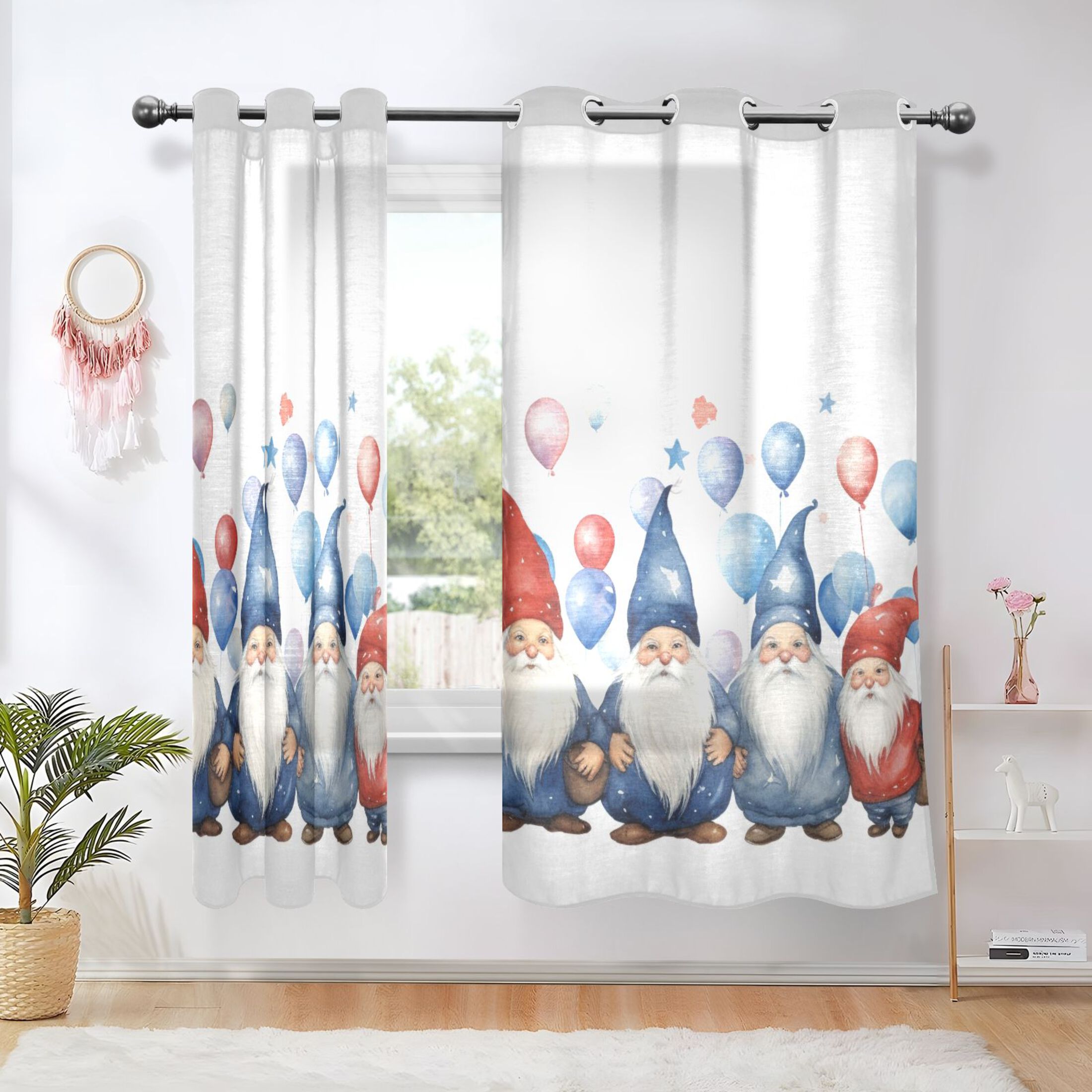 Dwarfs Balloon Star Sheer Curtains 2 Panels Set Grommet Drapes for ...