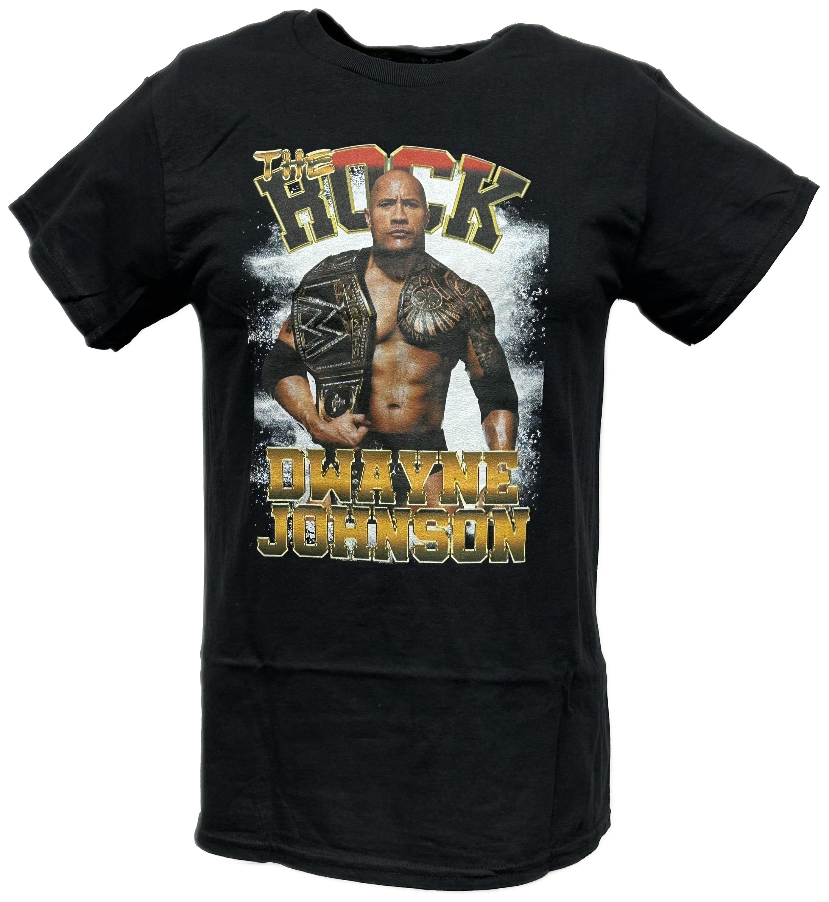 Dwayne The Rock Johnson Championship Belt Black WWE T-shirt - Walmart.com