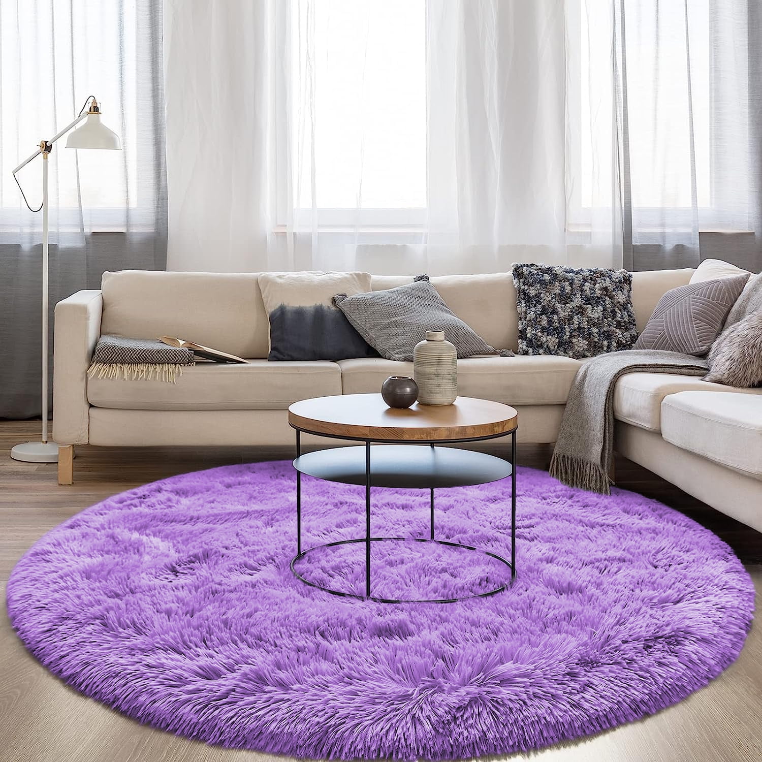 DweIke Fuzzy Circular Rug for Bedroom, Super Fluffy 5'x5' Rug for ...