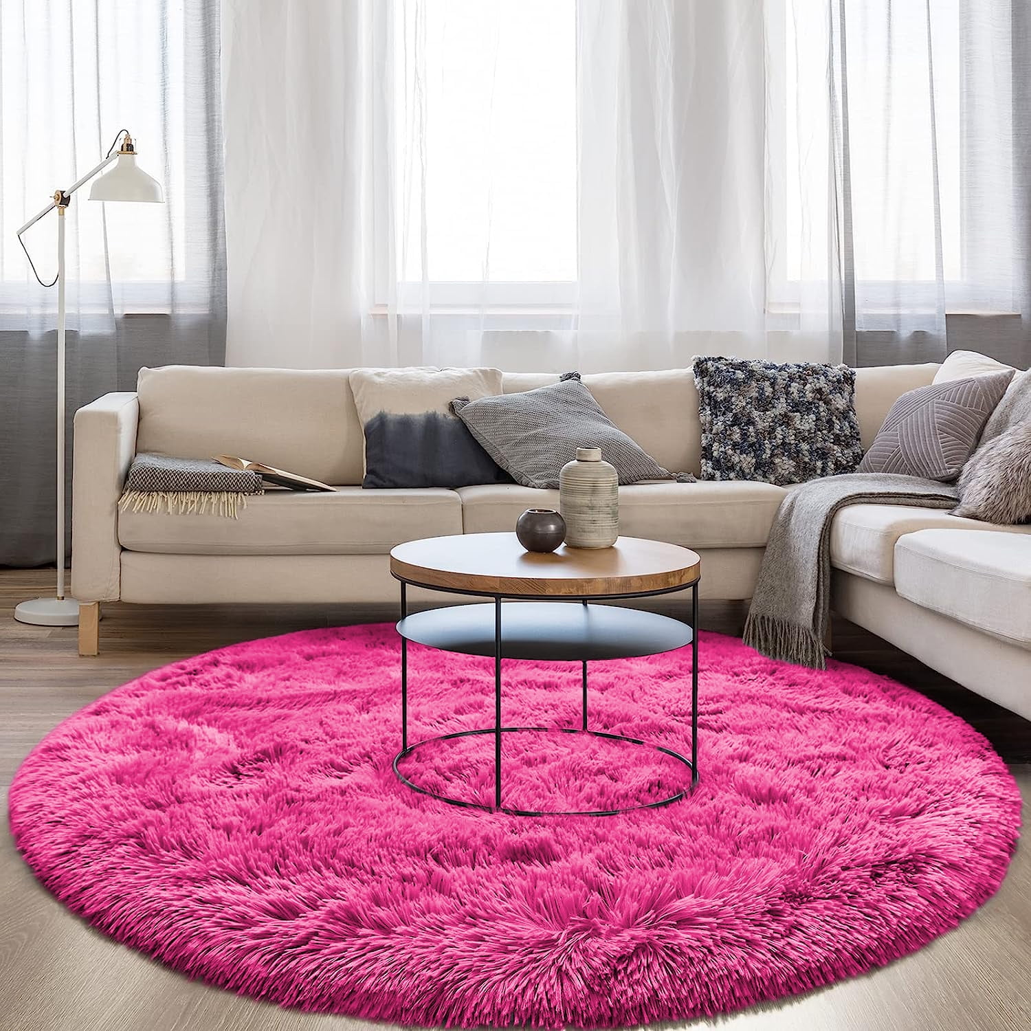 DweIke 5'x5' Round Rug, Fluffy Fur Rug for Nursery, Kids Room, Home ...