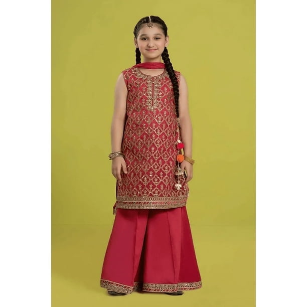 Dweep Sara Eid Ramadan Special Pink Organza Summer Girls Suit Set with ...