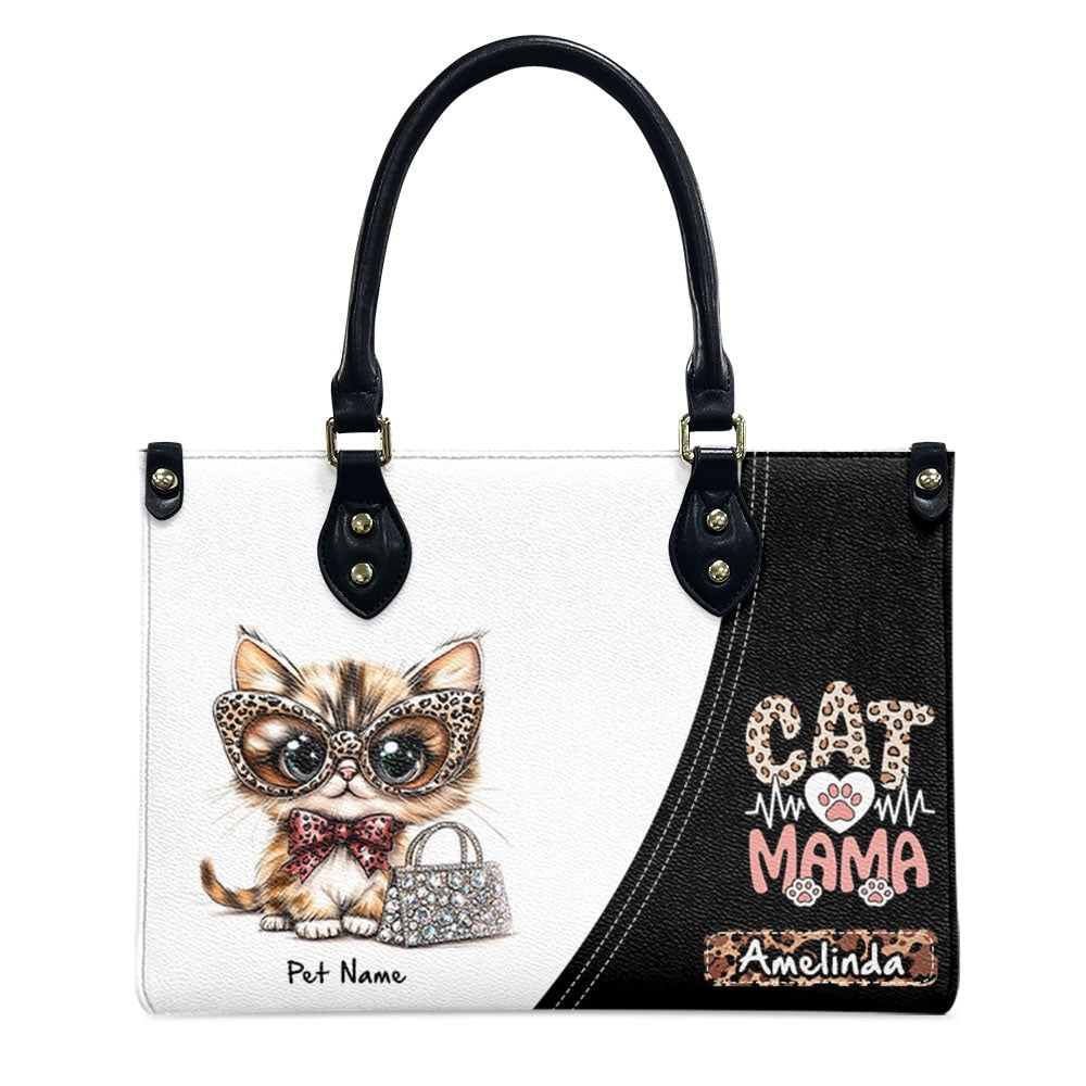 Dwelf Cat Bag, Personalized Leather Handbags For Women - Personalized Bag with Name - Tote Bags ...