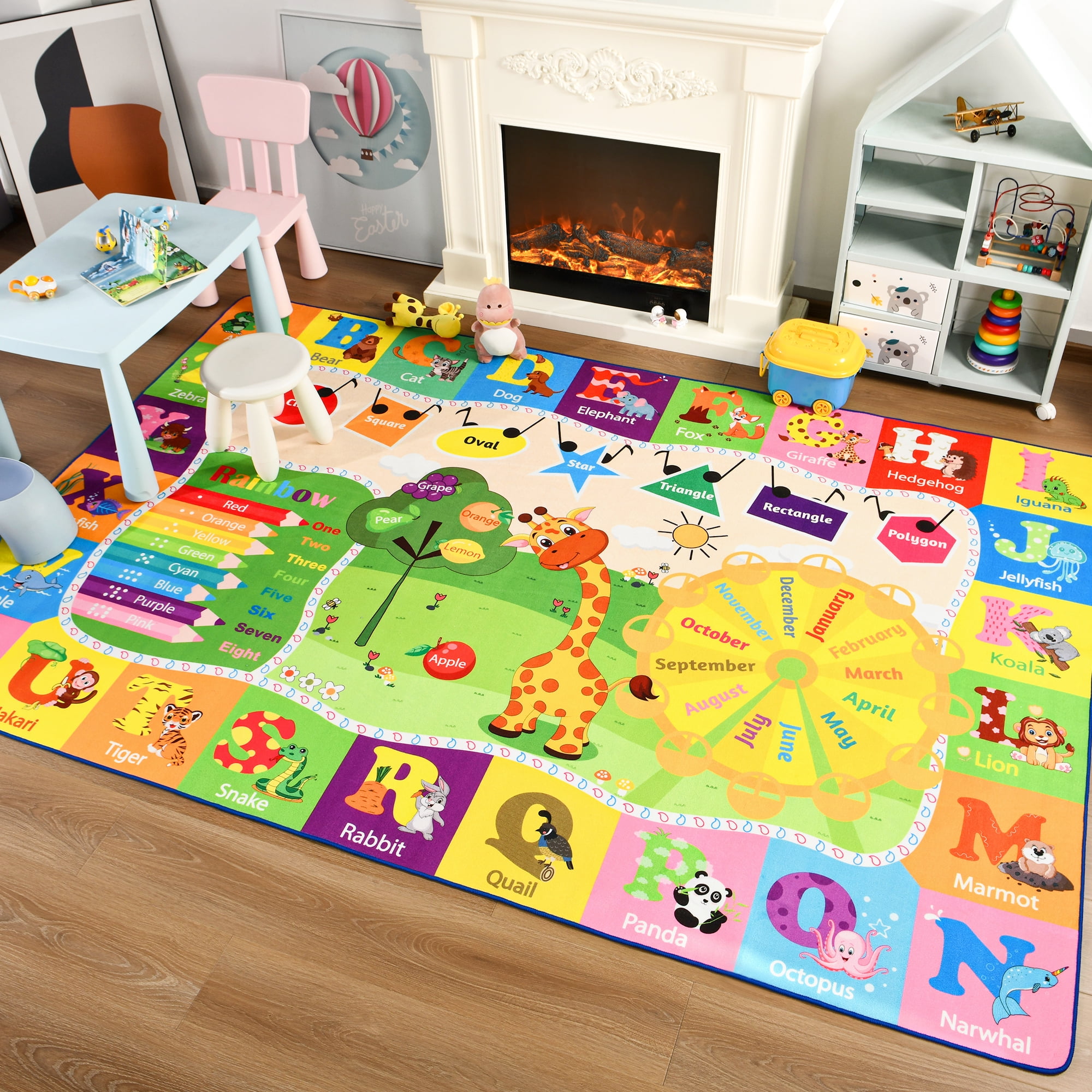 Dwelke Kids Rugs Animals Educational Carpet Play Rug for Playroom Mat ...