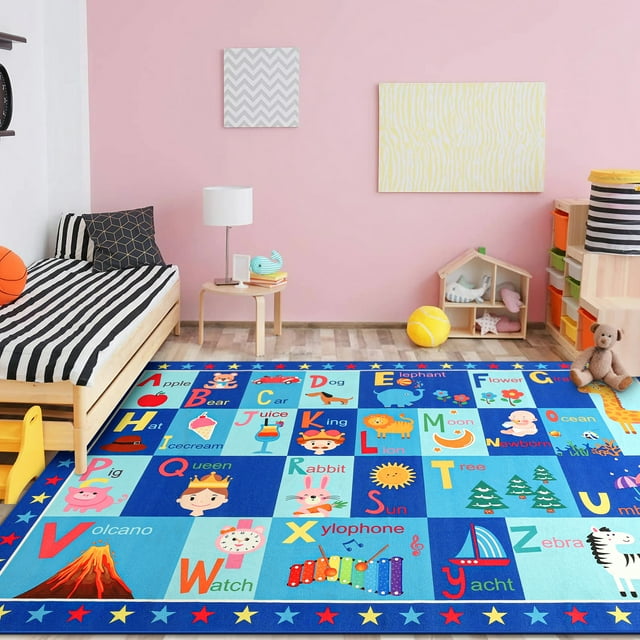 Dwelke Kids Rugs for Playroom ABC Educational Area Rug, Cute Cartoon ...