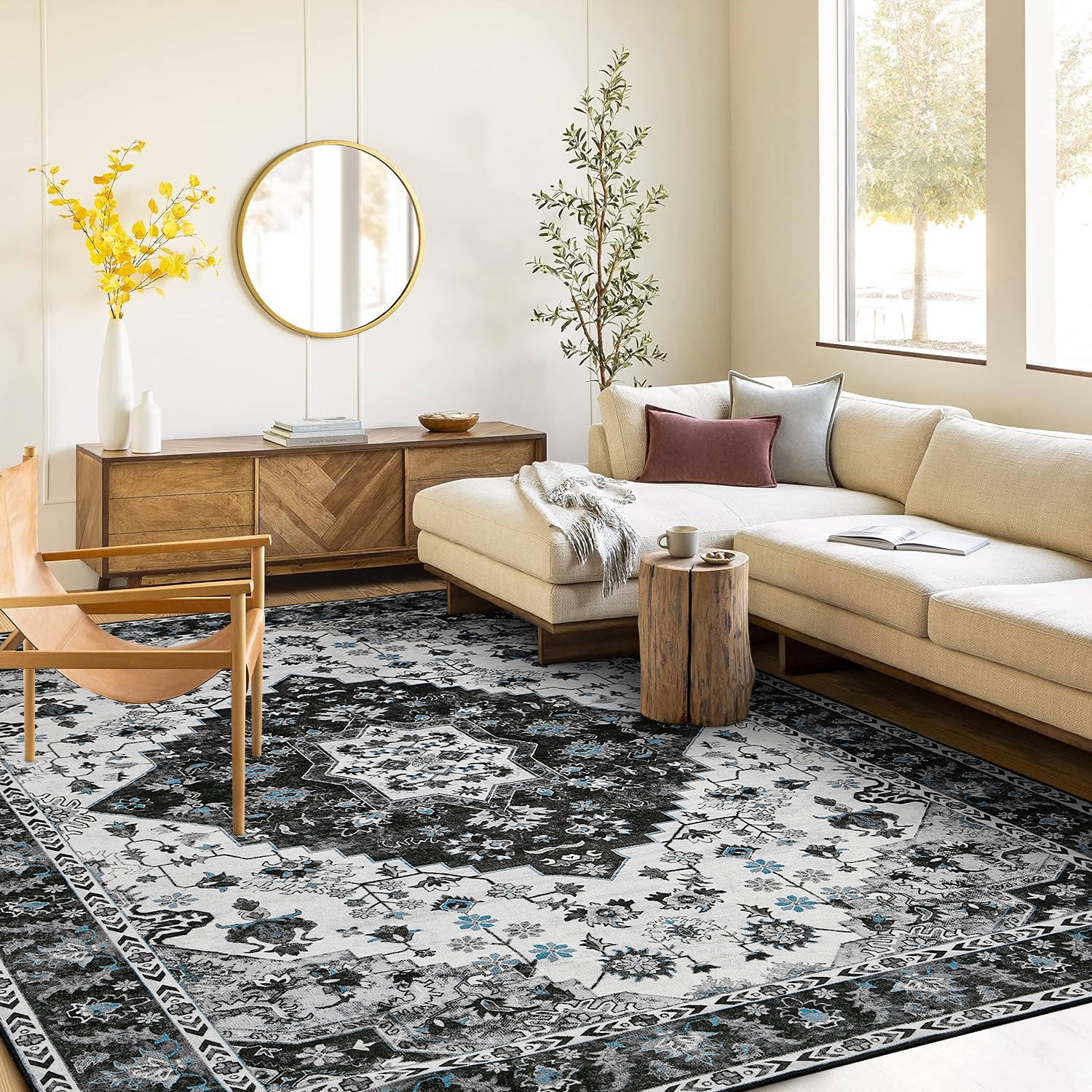 DweIke Traditional Machine Made Black Floral Area Rugs, 4" x 6", Non ...