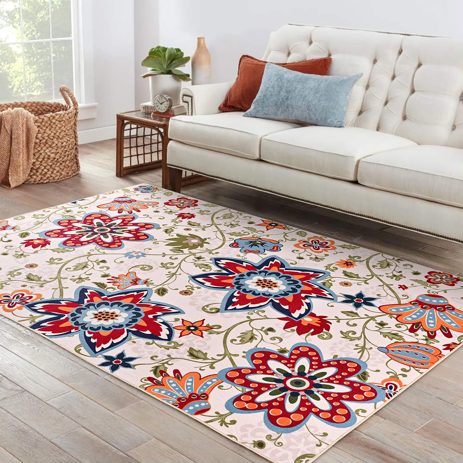Free Shipping! Dwelke Modern Floral Area Rug Washable Rug Non-Slip ...