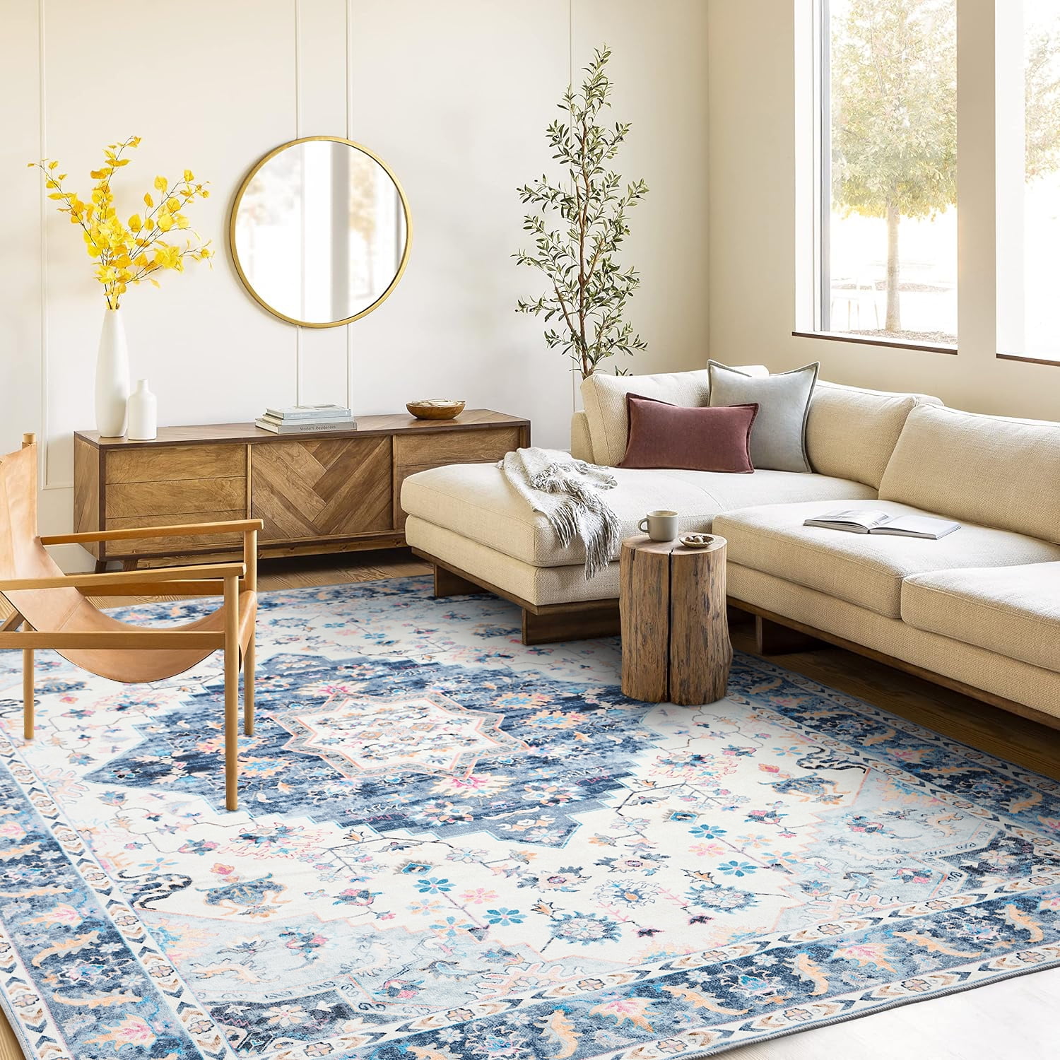 Dwelke Traditional Vintage Overdyed Retro Blue Area Rug Machine ...