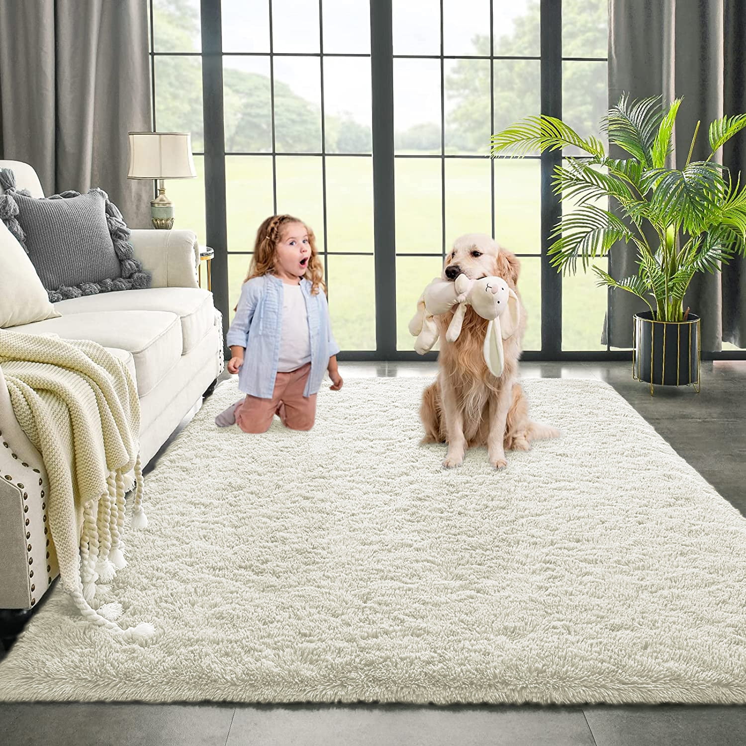 Dwelke Ultra Fluffy Rug Indoor Plush Soft Carpet for Living Room Anti ...