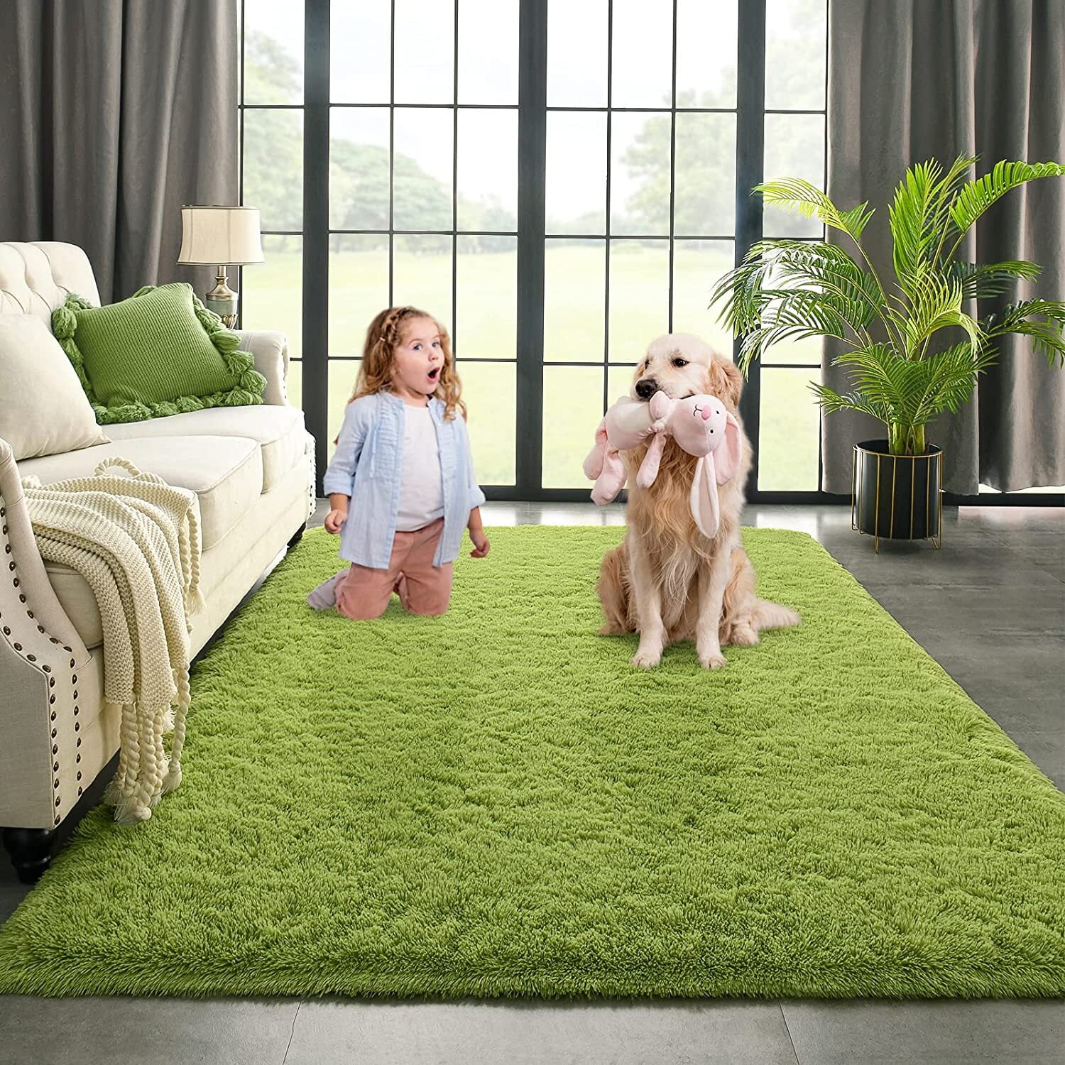 Dwelke Ultra Fluffy Rug Indoor Plush Soft Carpet for Living Room Anti ...