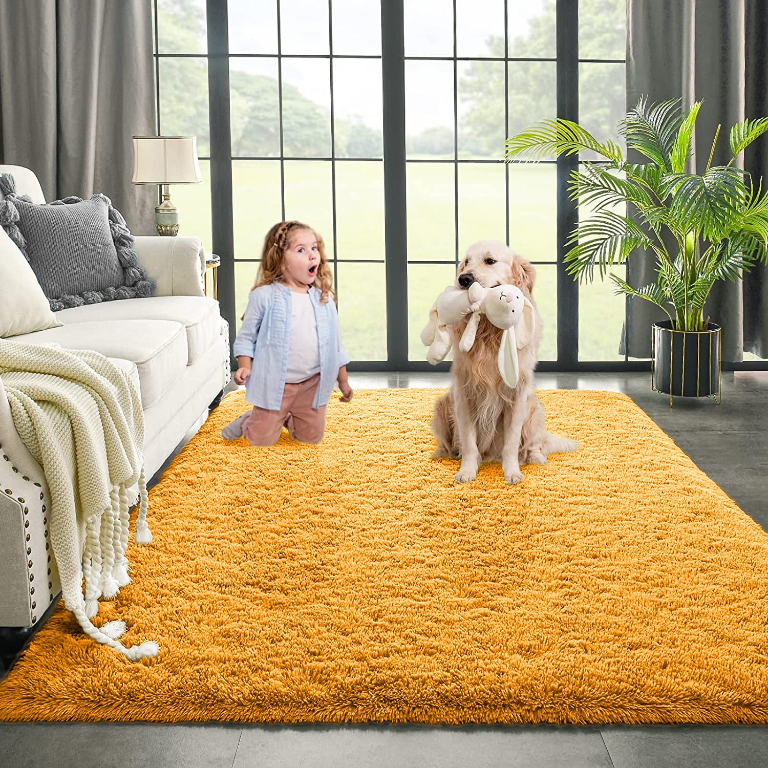 Dwelke Ultra Fluffy Rug Indoor Plush Soft Carpet for Living Room Anti ...