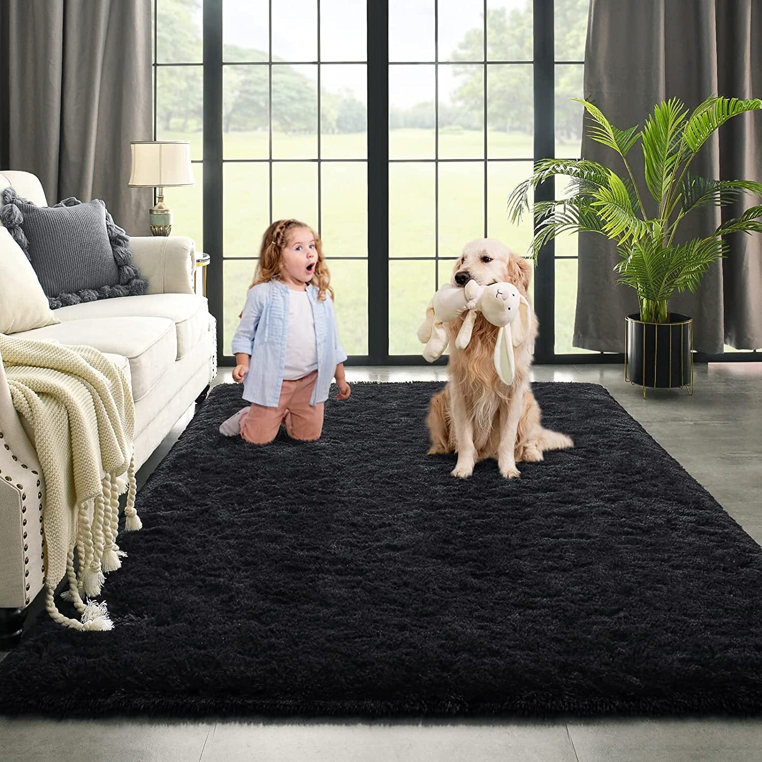 Dwelke Ultra Fluffy Rug Indoor Plush Soft Carpet for Living Room Anti ...