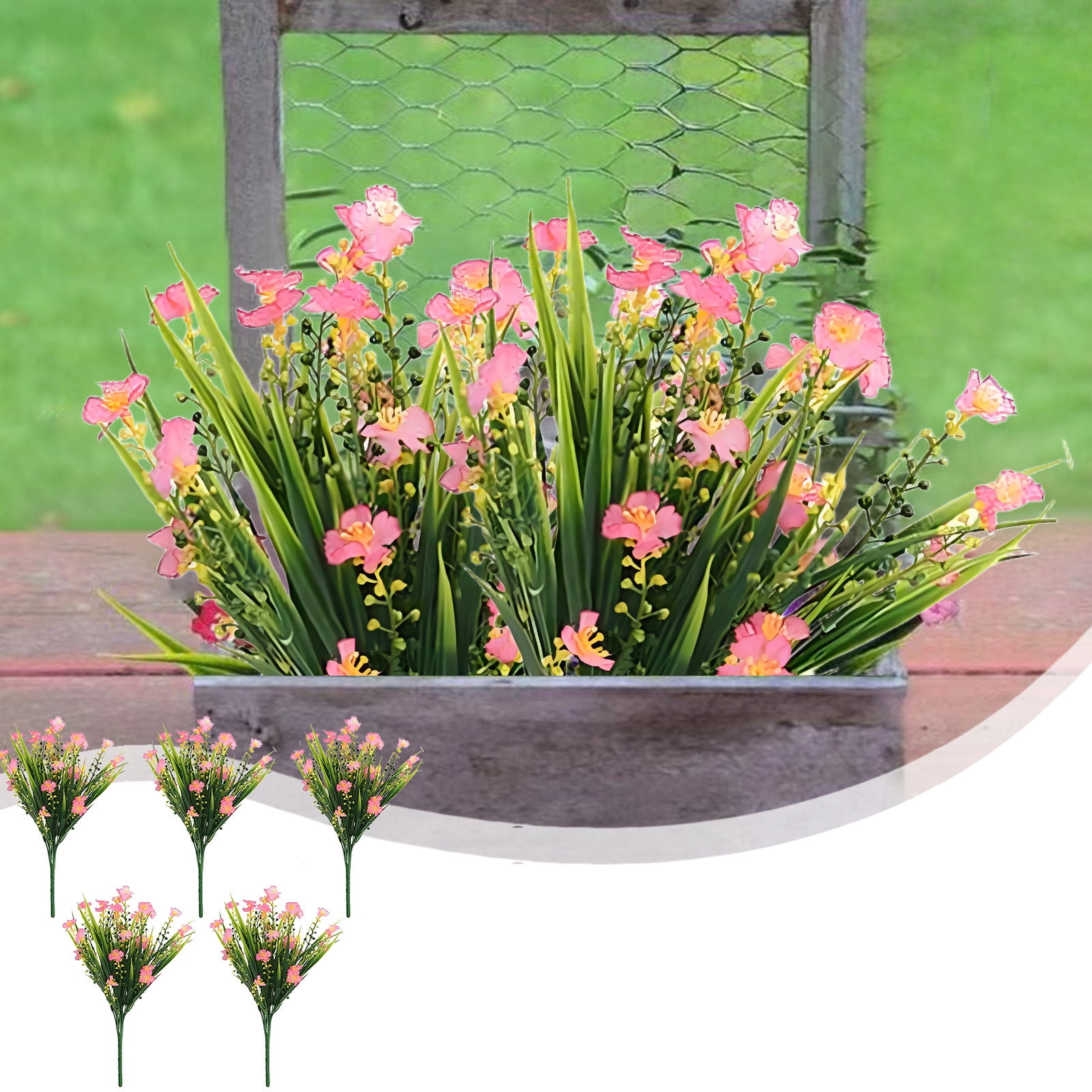 DwellJoy 5 Pack Realistic Artificial Flowers Outdoor Decor, UV ...