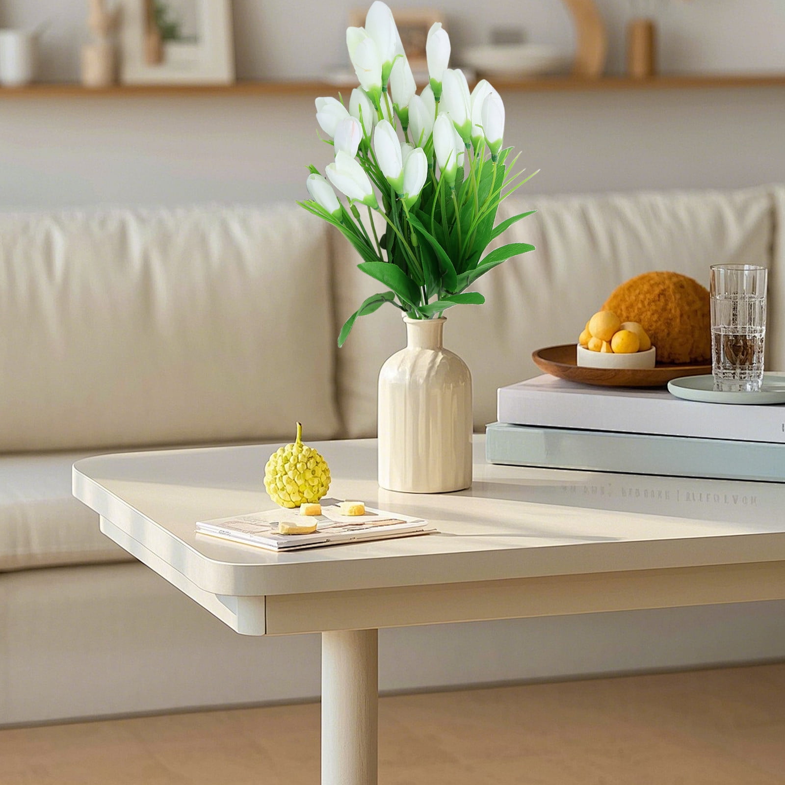 DwellJoy Artificial Magnolia Flowers 7 Heads Realistic Plastic Home ...