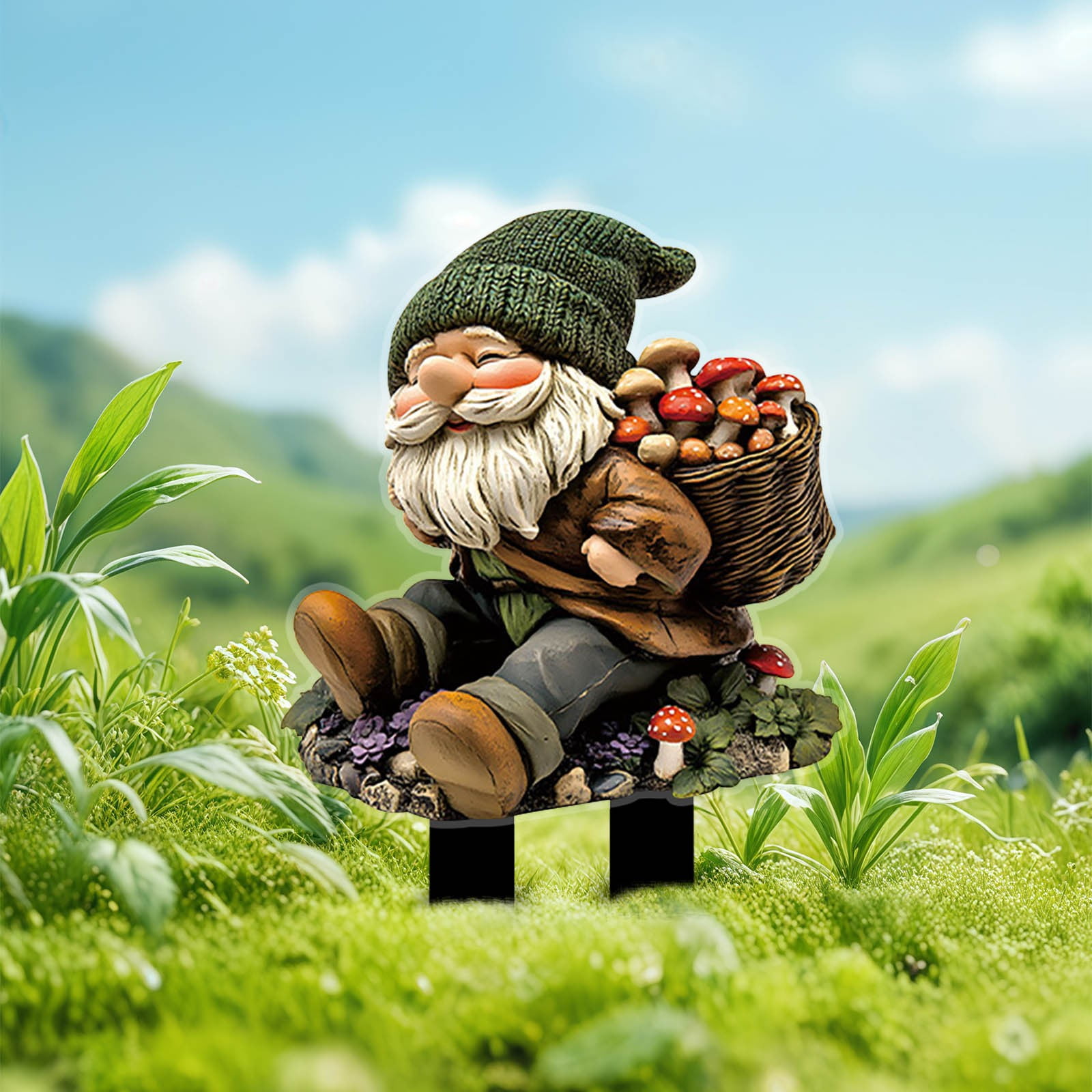 DwellJoy Charming 2D Gnome Garden Stake - Weather-Resistant Outdoor ...