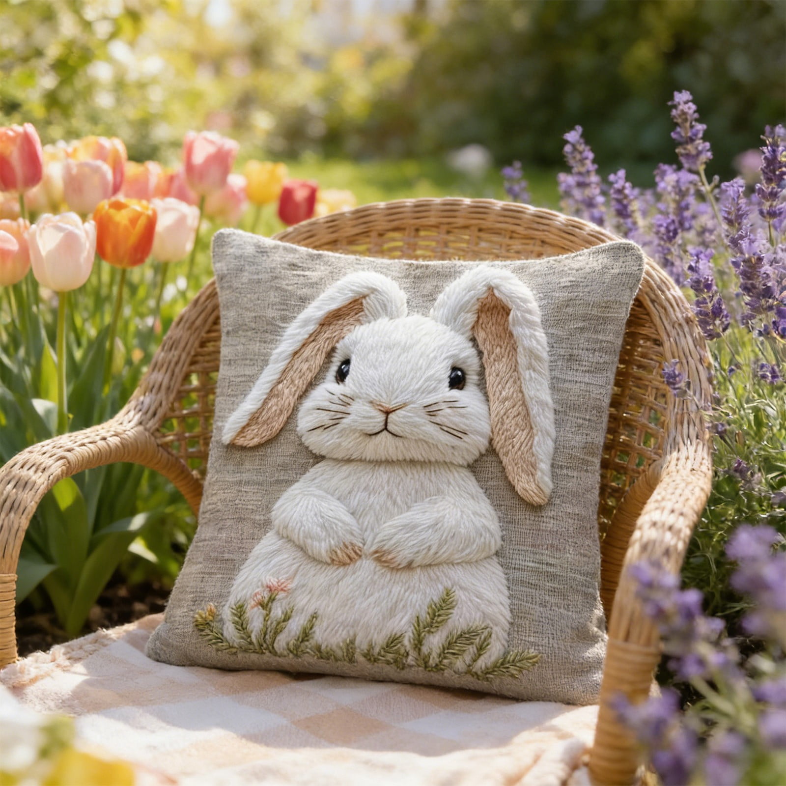 DwellJoy Cute White Rabbits Printed Lumbar Pillow Cover Removable ...