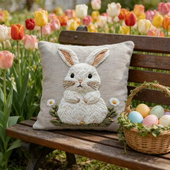 DwellJoy Cute White Rabbits Printed Lumbar Pillow Cover Removable ...