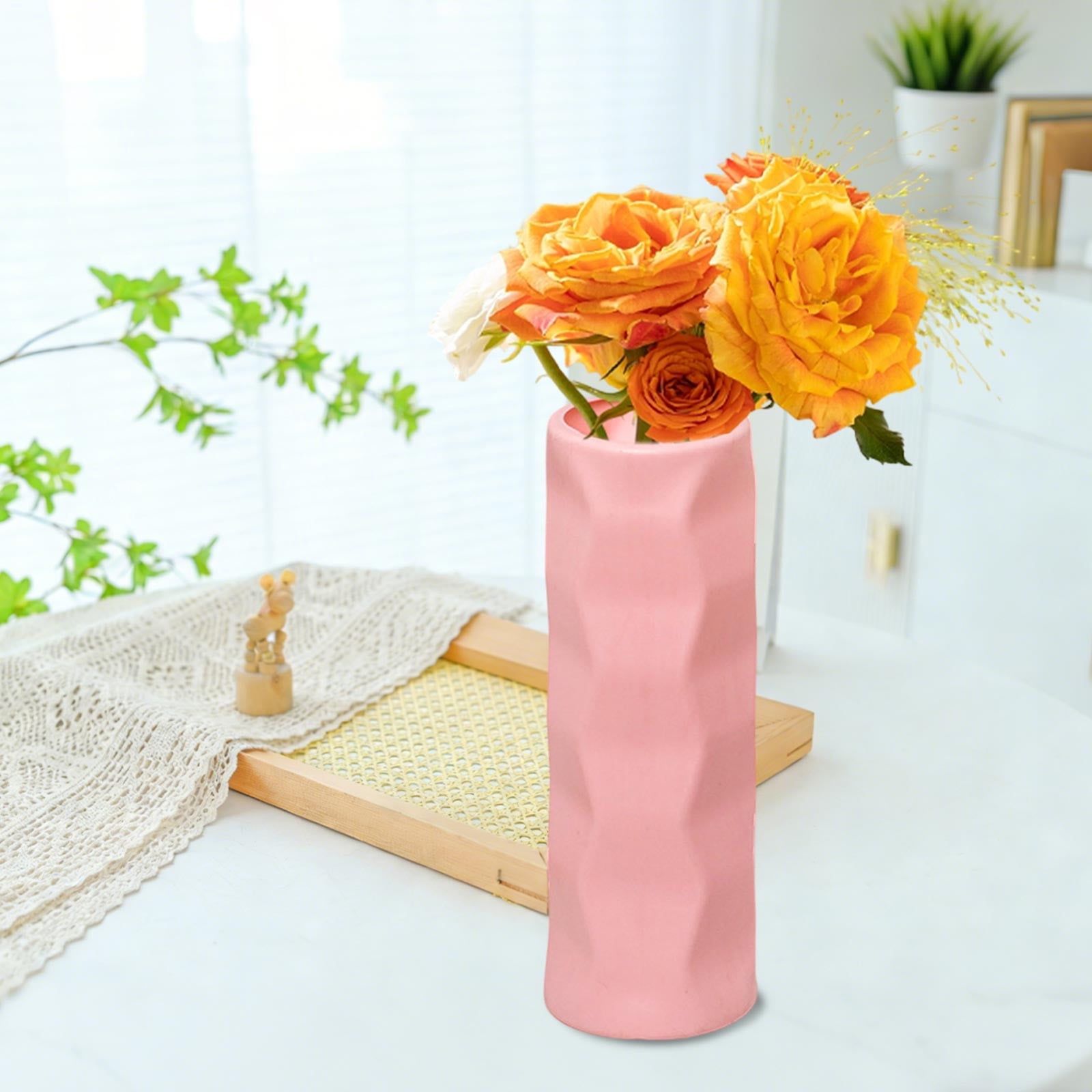 DwellJoy Decorative Vase for Dried and Fresh Flowers, Plastic Rattan ...