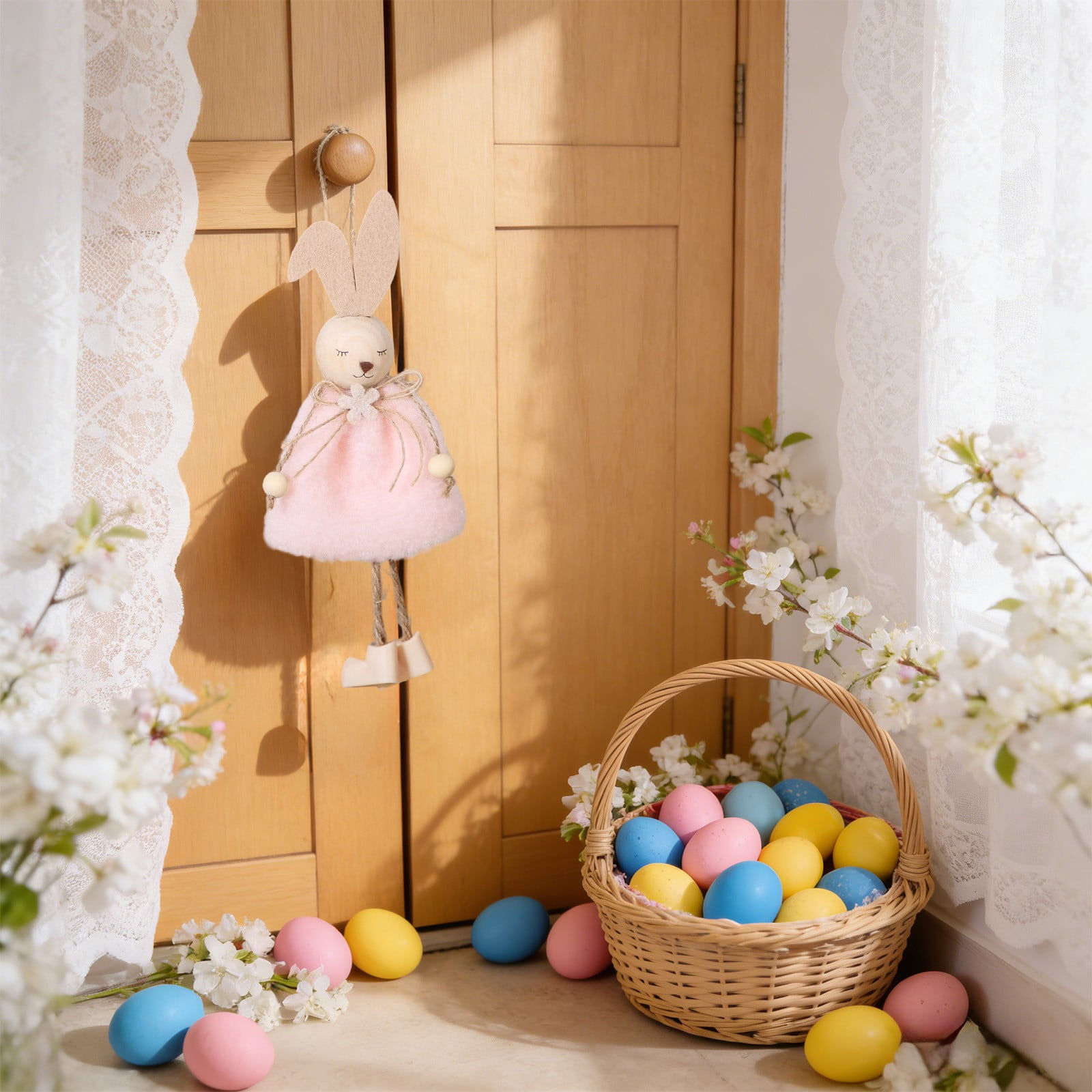 DwellJoy Easter Bunny Figurine Hanging Ornament, Macaron Color Fuzzy ...