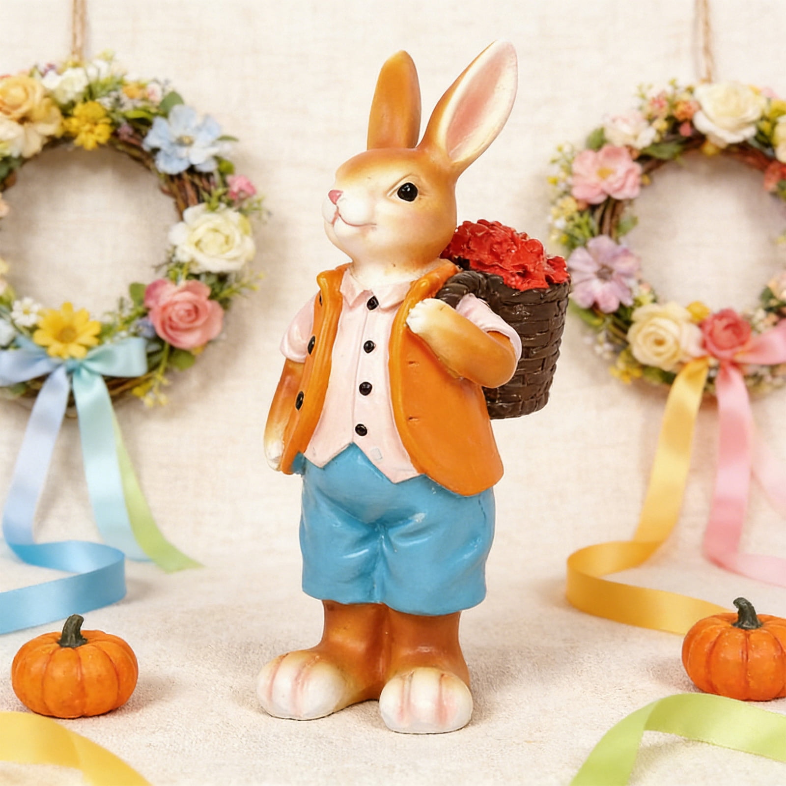 DwellJoy Easter Bunny Ornament Hand Painted Resin Decor for Home ...