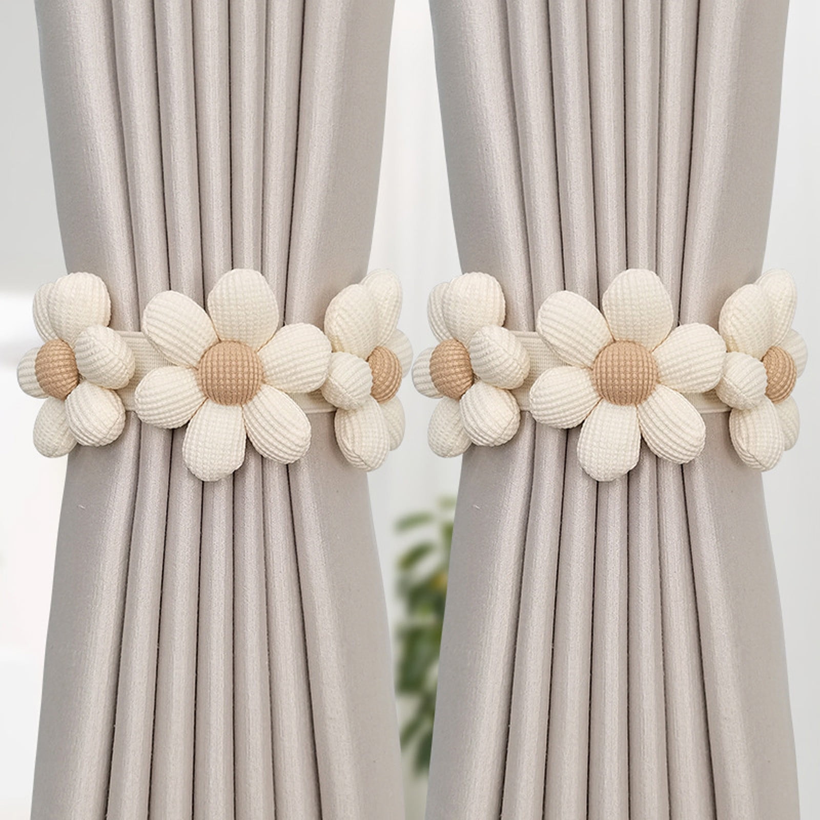 DwellJoy Floral Fabric Curtain Tiebacks - Soft Cloth Flower Holdbacks ...