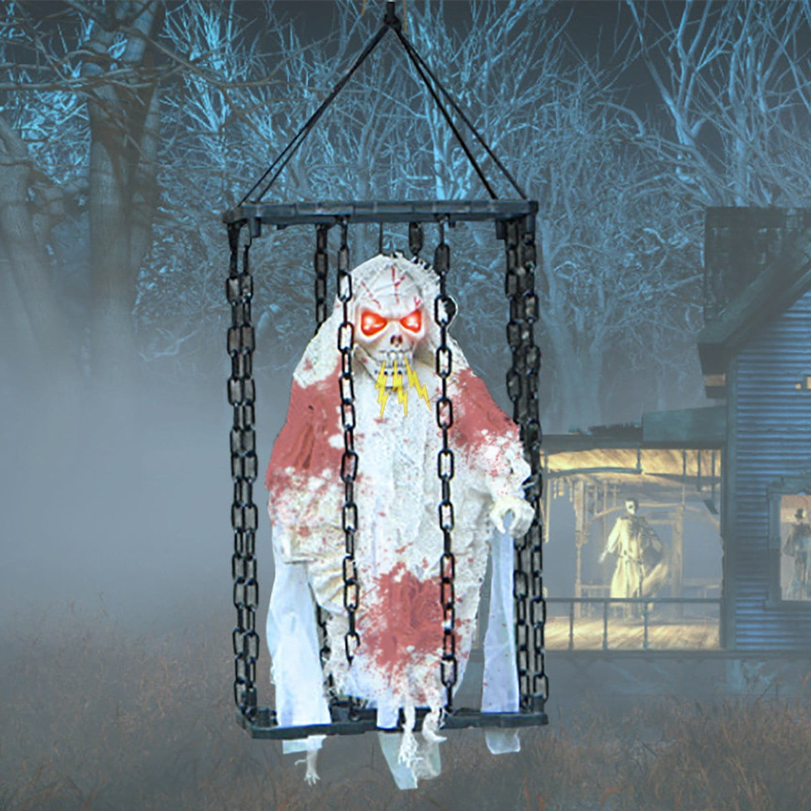 DwellJoy Halloween Hanging Ghost Decor with Sound Control & Glow Effect ...