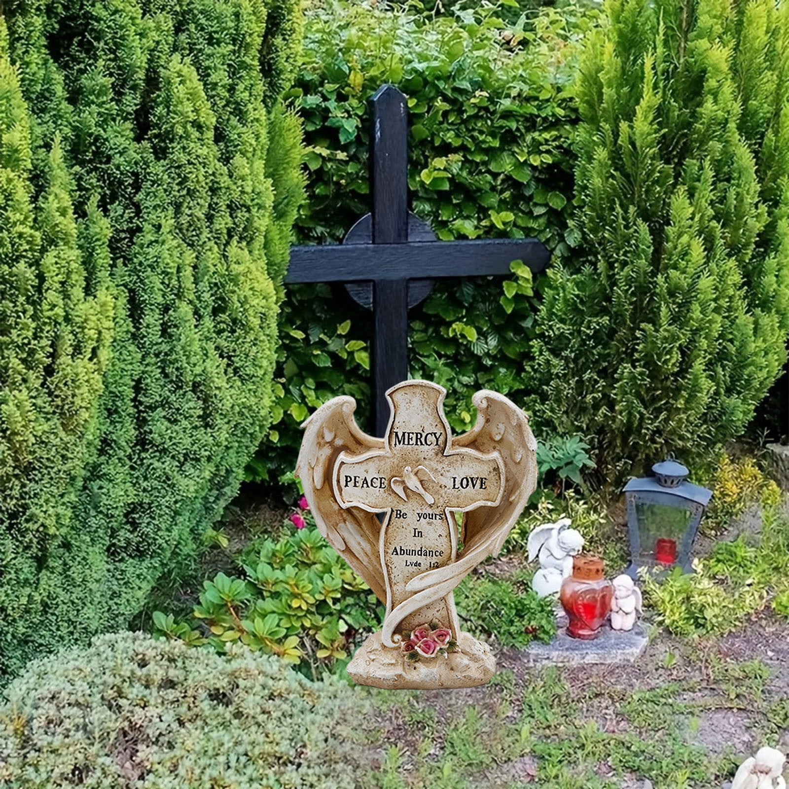 DwellJoy Hands in Prayer Cemetery Wreath, Plastic Memorial Grave ...