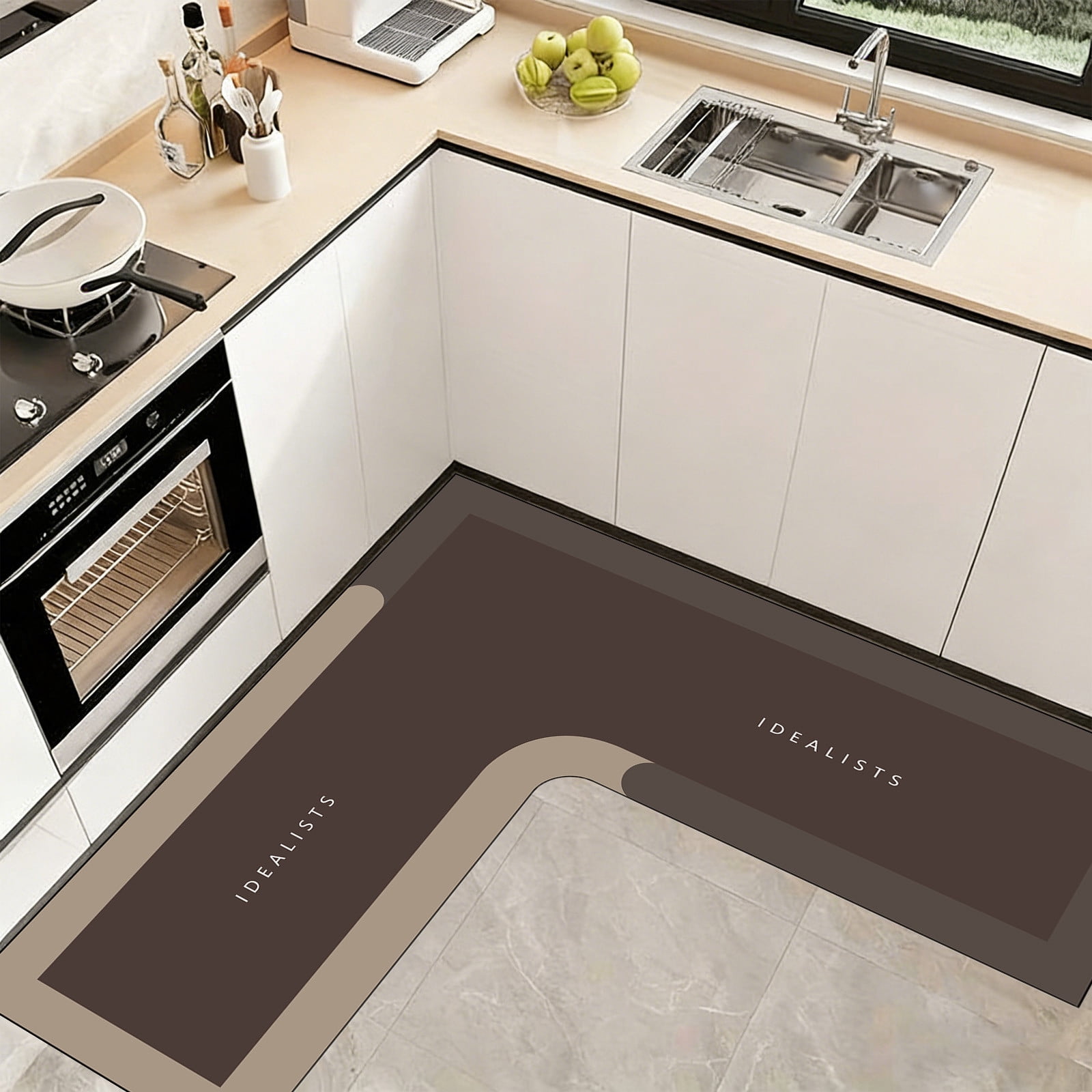 DwellJoy L-Shaped Kitchen Rug Non-Slip Absorbent Machine Washable ...