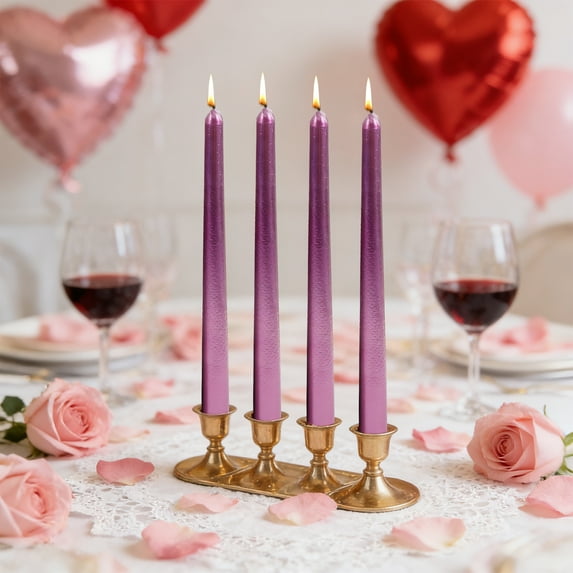 DwellJoy Long Taper Candles for Dining Table, 4-Pack Electroplated ...
