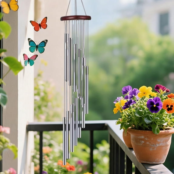 DwellJoy Metal Wind Chime 12 Tubes, Rotating Design with Red Wood Top ...