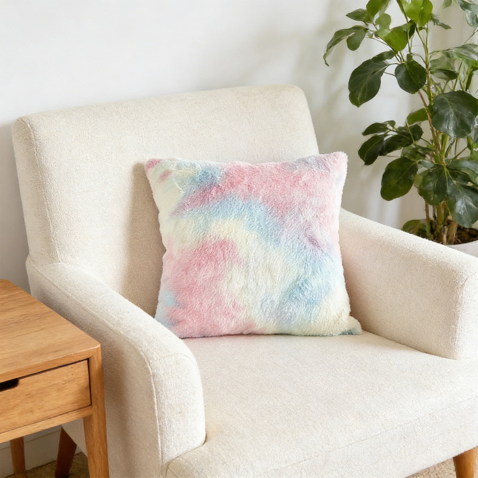 DwellJoy Rabbit Hair Tie Dye Iridescent Pillow Cover Set, Soft Fuzzy ...