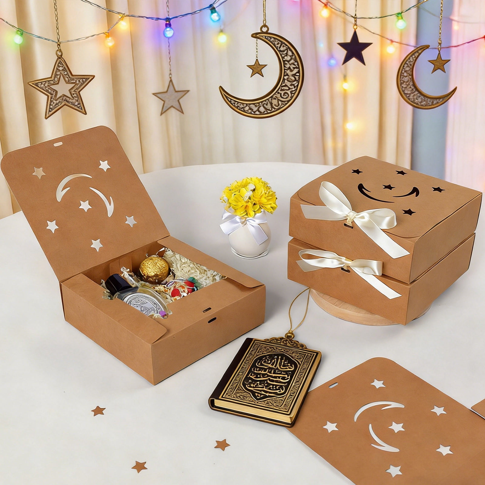 DwellJoy Ramadan Candy Box, 10 Pack Hollowed Out Star & Moon Design ...