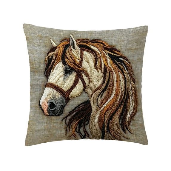 DwellJoy Short Plush Horse Pillow Cover 17.7 Inch with Cute Embroidery ...