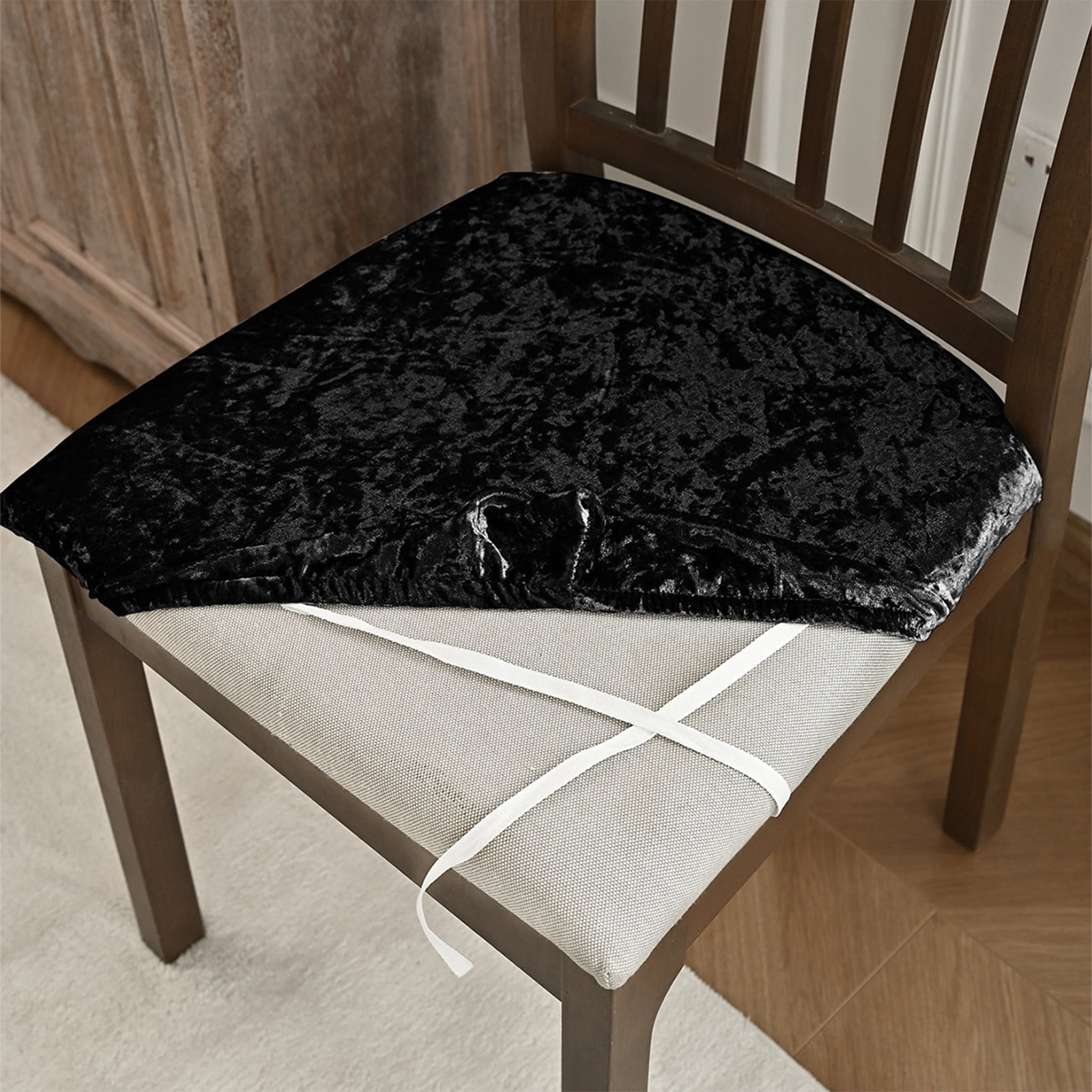 DwellJoy Stretch Velvet Elastic Chair Seat Cover with Non-Slip Straps ...