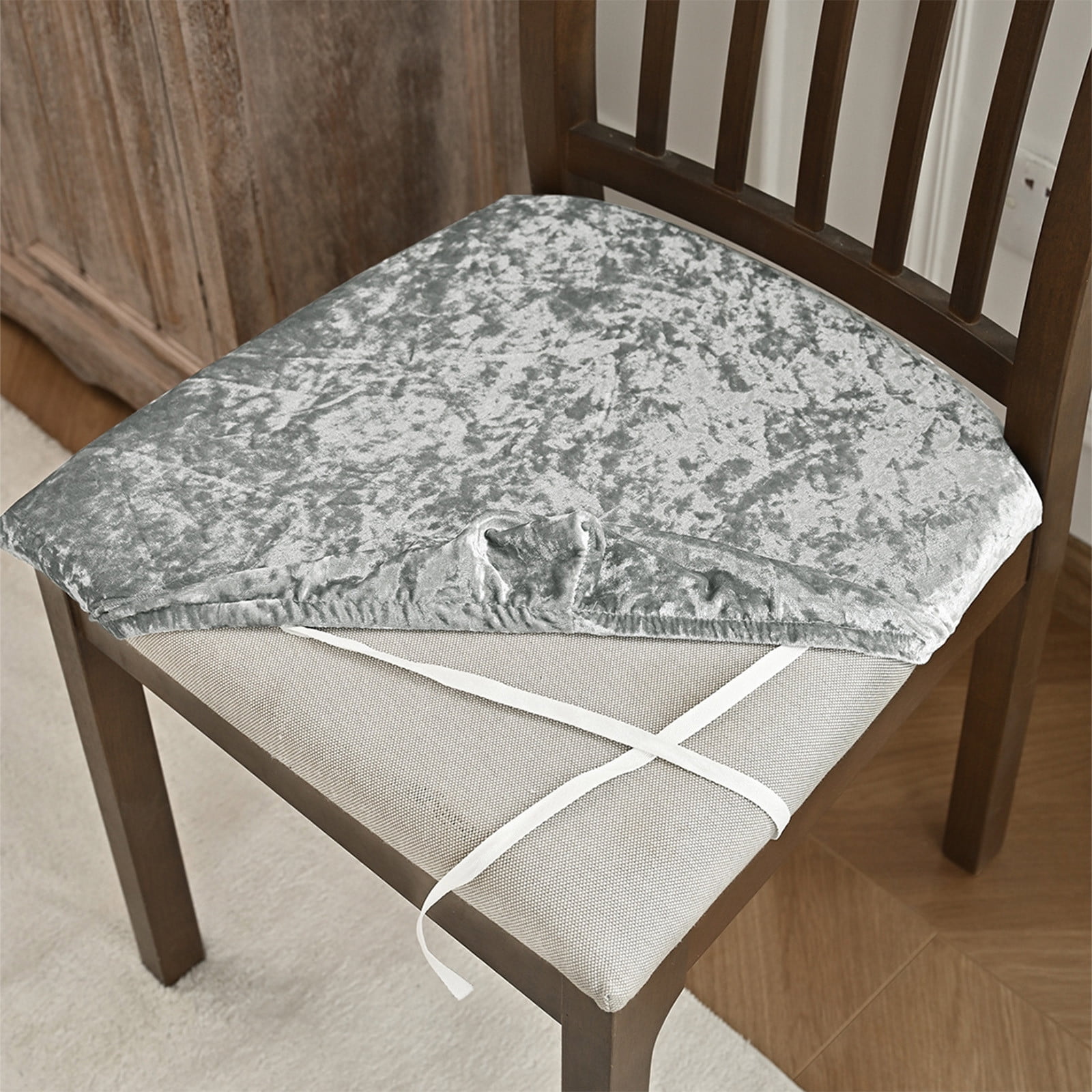DwellJoy Stretch Velvet Elastic Chair Seat Cover with Non-Slip Straps ...